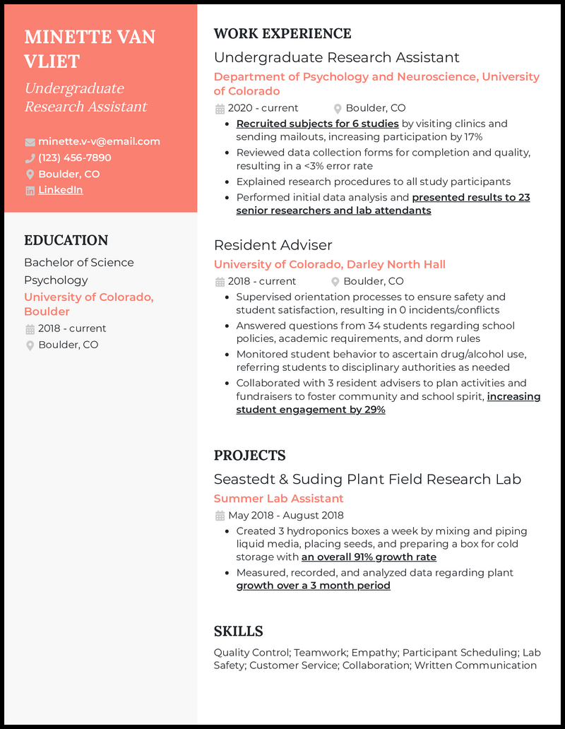 3 Undergraduate Research Resume Examples Built for 2024