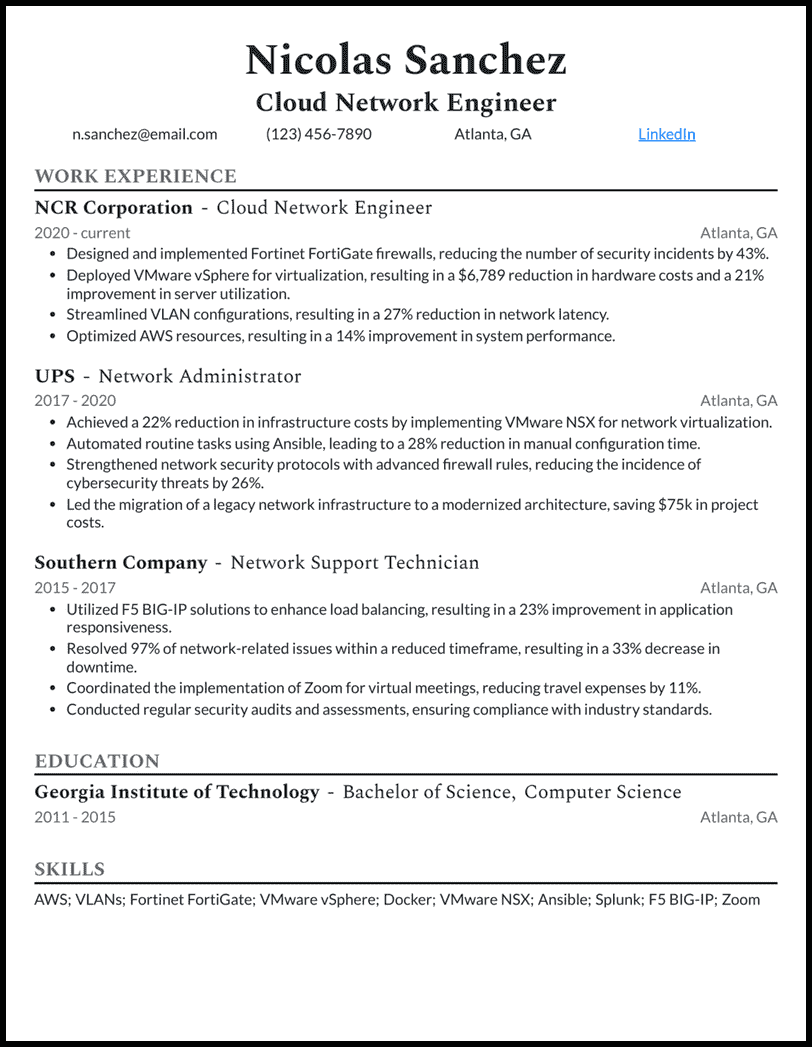 17 Network Engineer Resume Samples That Worked in 2025