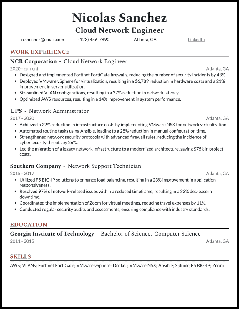 17 Network Engineer Resume Samples That Worked in 2025