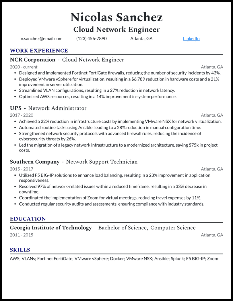 17 Network Engineer Resume Samples That Worked in 2025