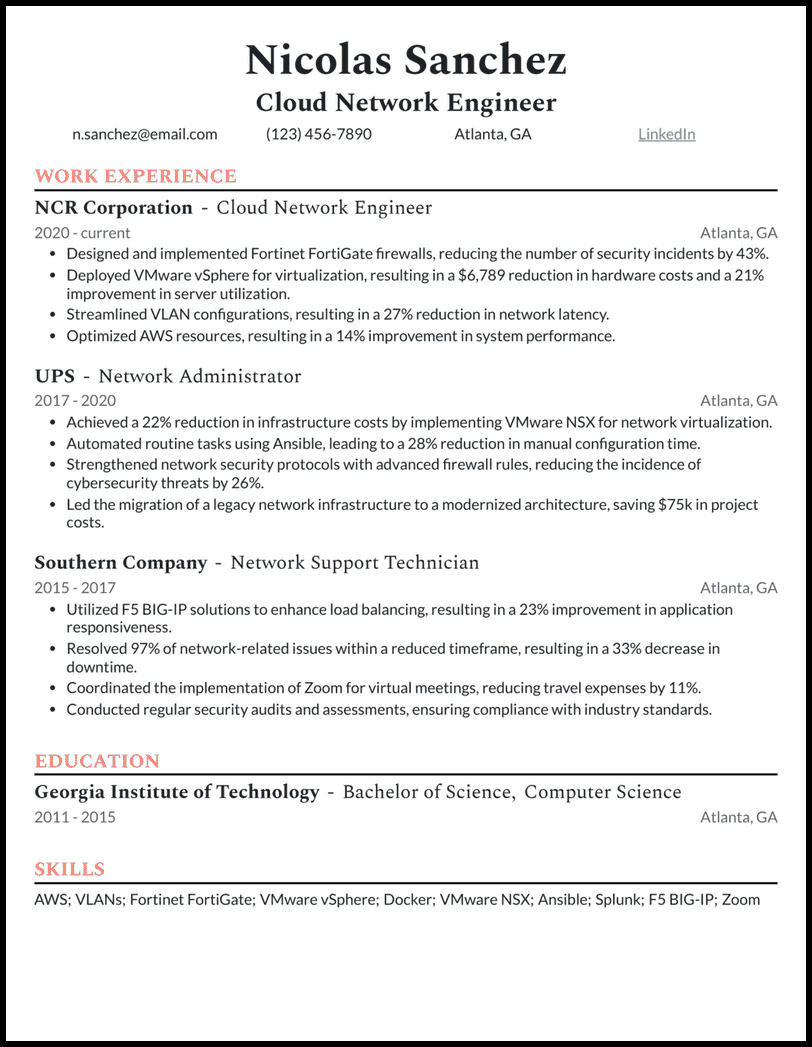 17 Network Engineer Resume Samples That Worked in 2025