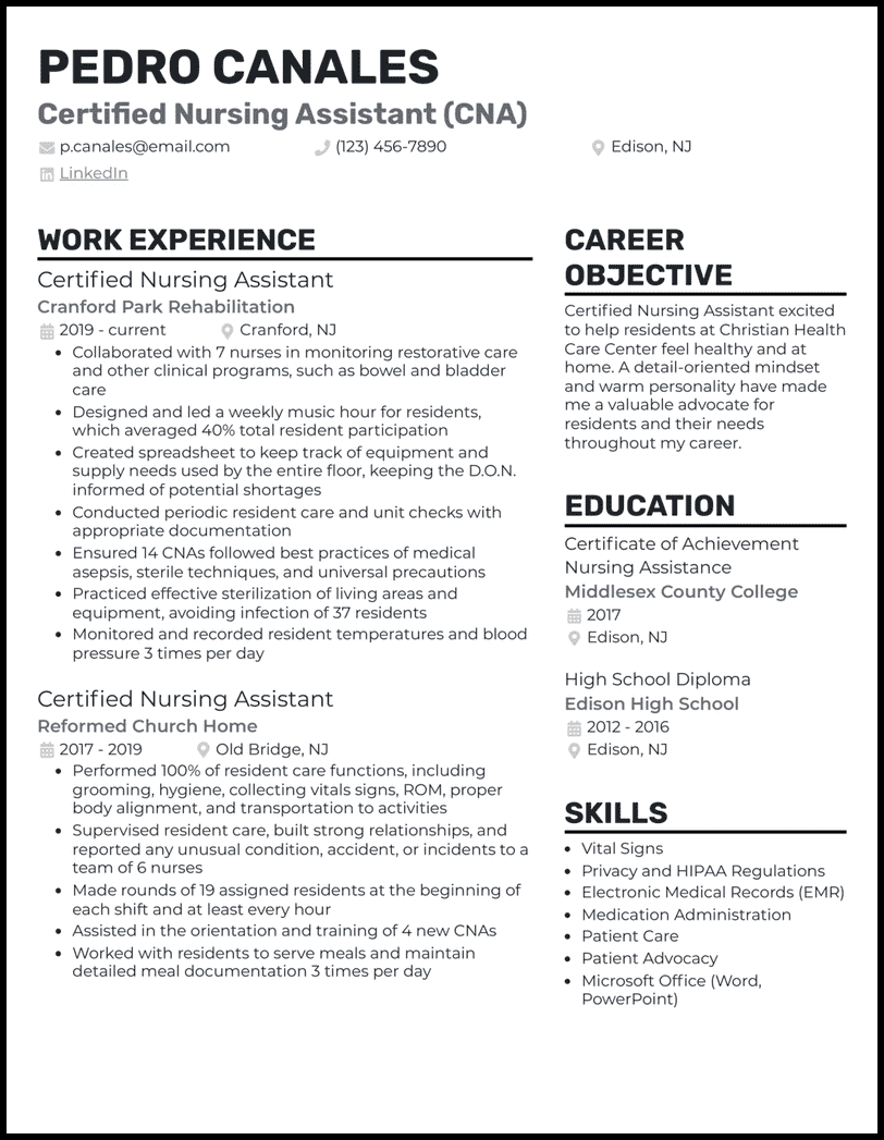 13 Certified Nursing Assistant (CNA) Resume Samples 2025