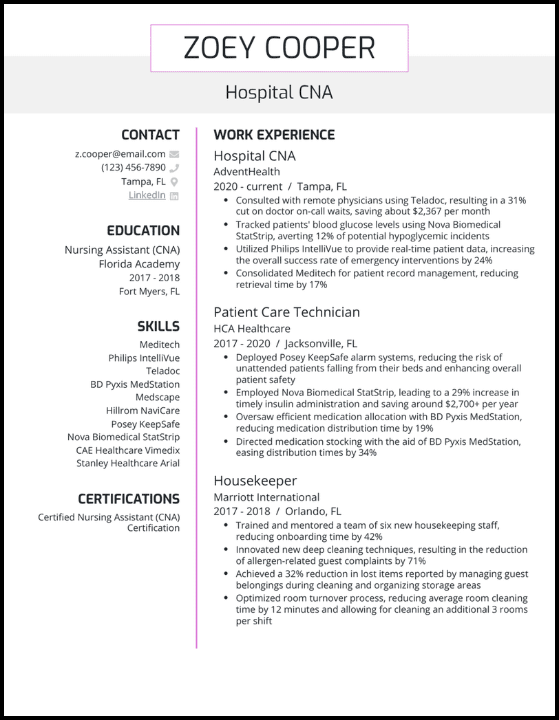 13 Certified Nursing Assistant (CNA) Resume Samples 2025