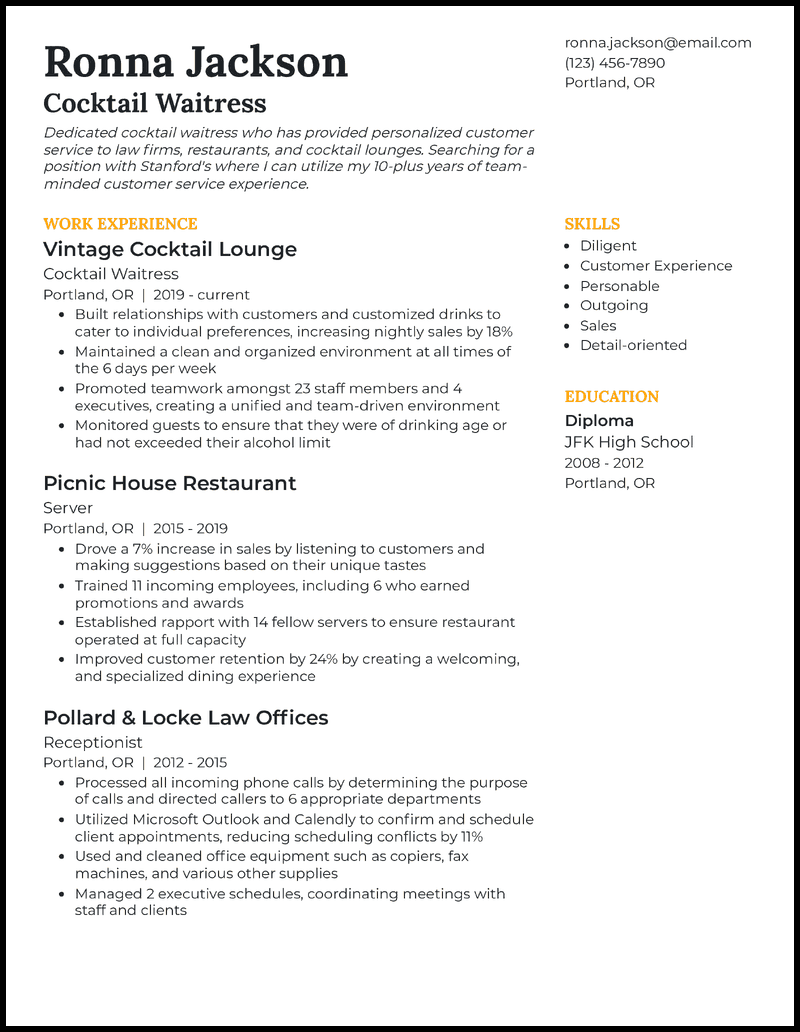 15 Waitress CV Examples [& Templates]