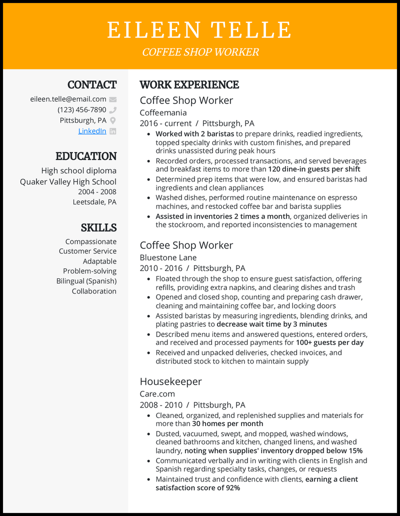 22 Barista Resume Examples [& Templates]