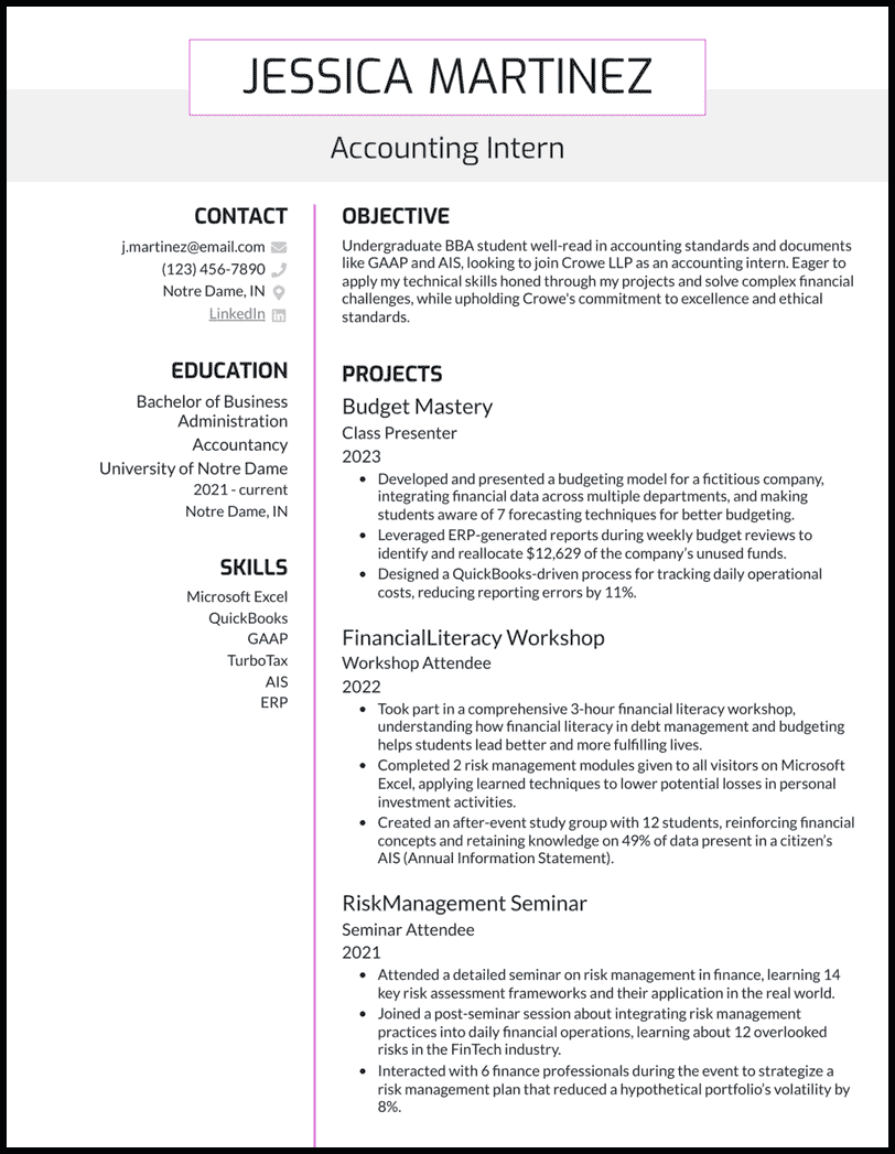 10 College Student Internship Resume Examples for 2025