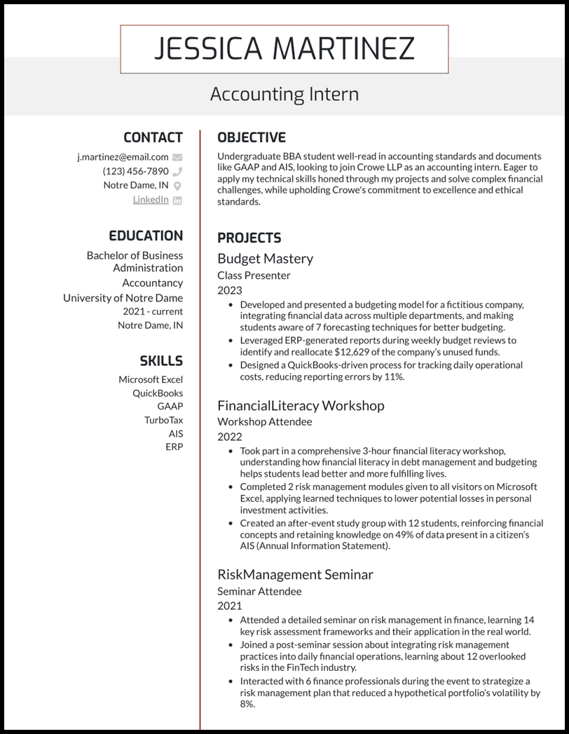 10 College Student Internship Resume Examples for 2025