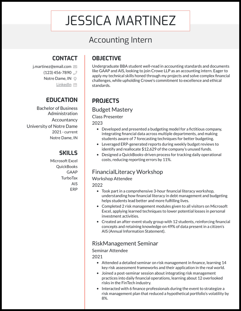 10 College Student Internship Resume Examples for 2025