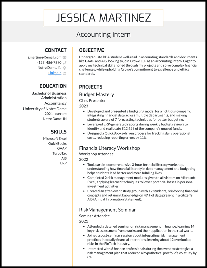 10 College Student Internship Resume Examples for 2025