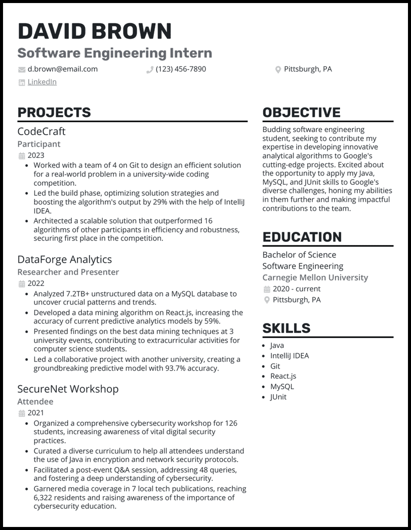 10 College Student Internship Resume Examples for 2025