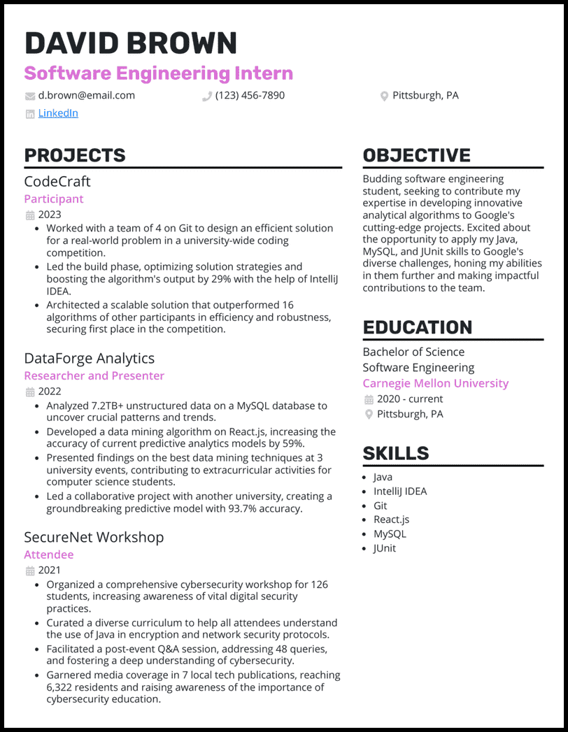 10 College Student Internship Resume Examples for 2025