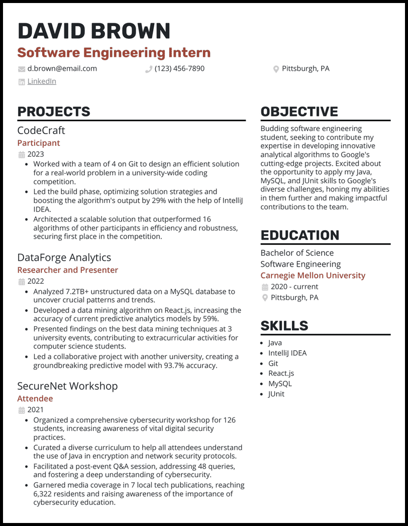 10 College Student Internship Resume Examples for 2025