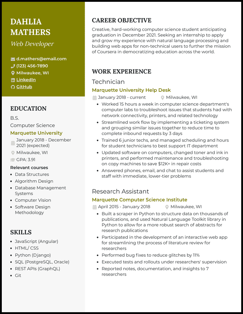 10 College Student Internship Resume Examples for 2025