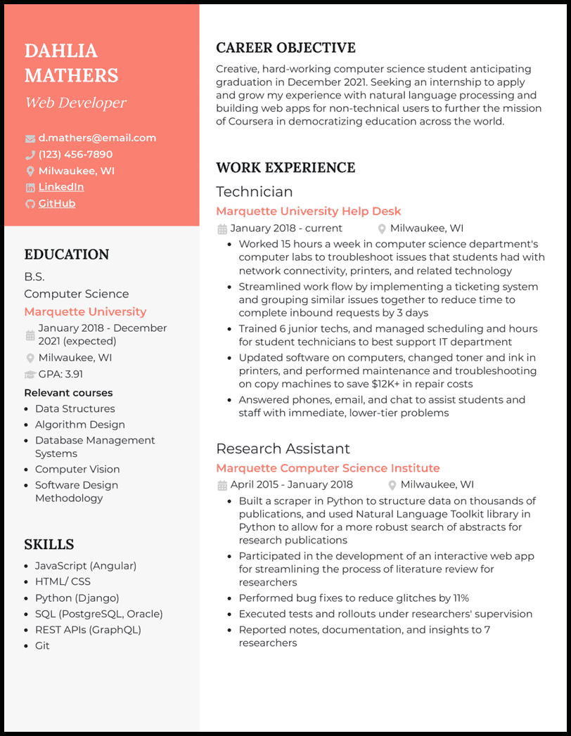 10 College Student Internship Resume Examples for 2025