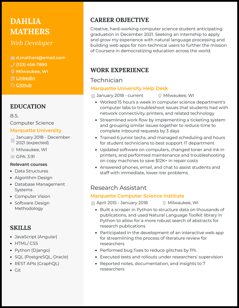 10 College Student Internship Resume Examples for 2025