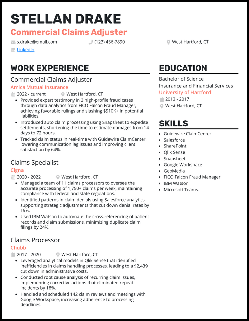15 Claims Adjuster Resume Samples For 2025