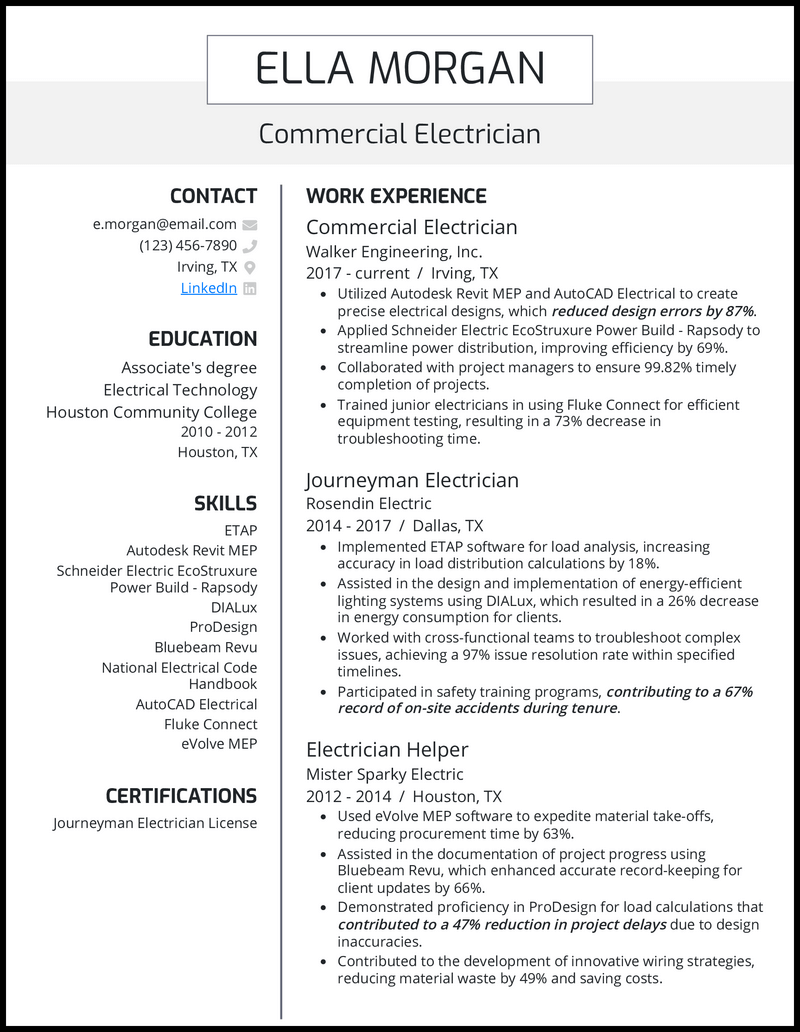 12 Electrician Resume Examples [& Templates]
