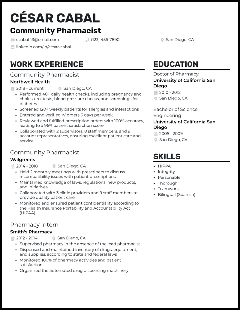 9 Pharmacist Resume Examples That Worked in 2025 9 Pharmacist Resume Examples That Worked in 2025