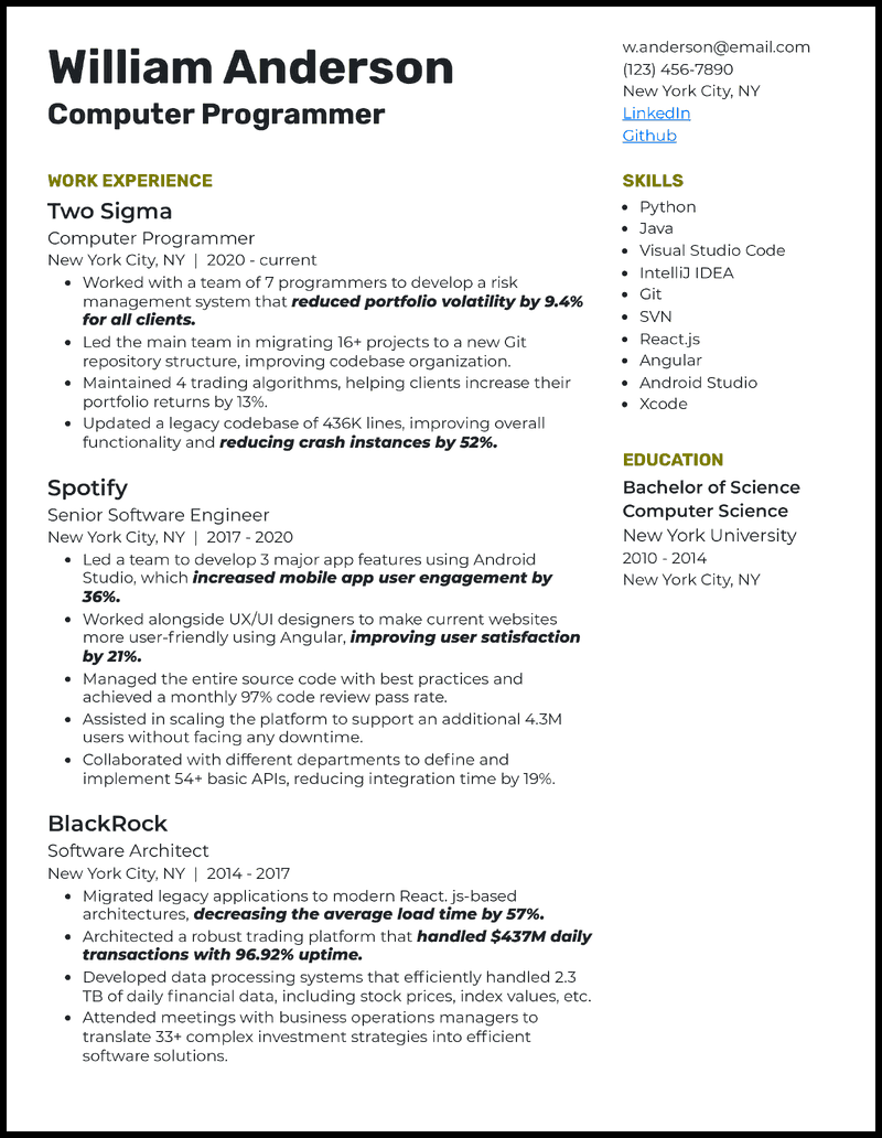 13 Programmer Resume Examples for 2025