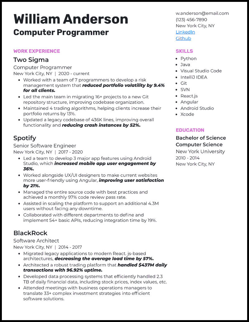 13 Programmer Resume Examples for 2025