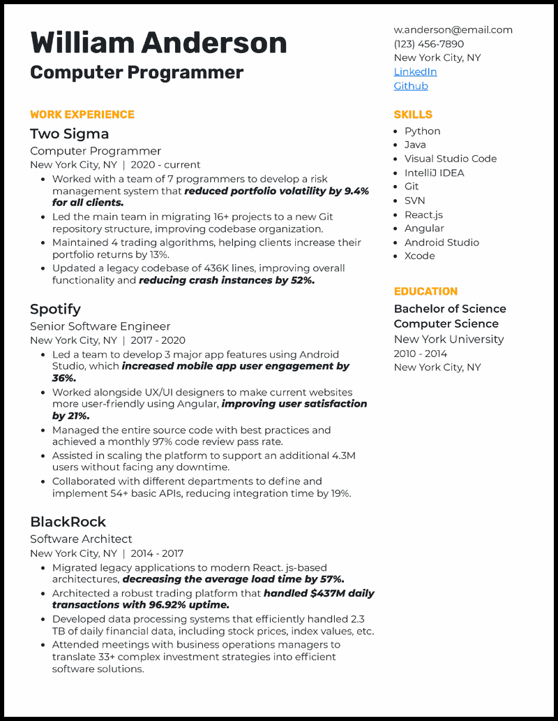 13 Programmer Resume Examples for 2025
