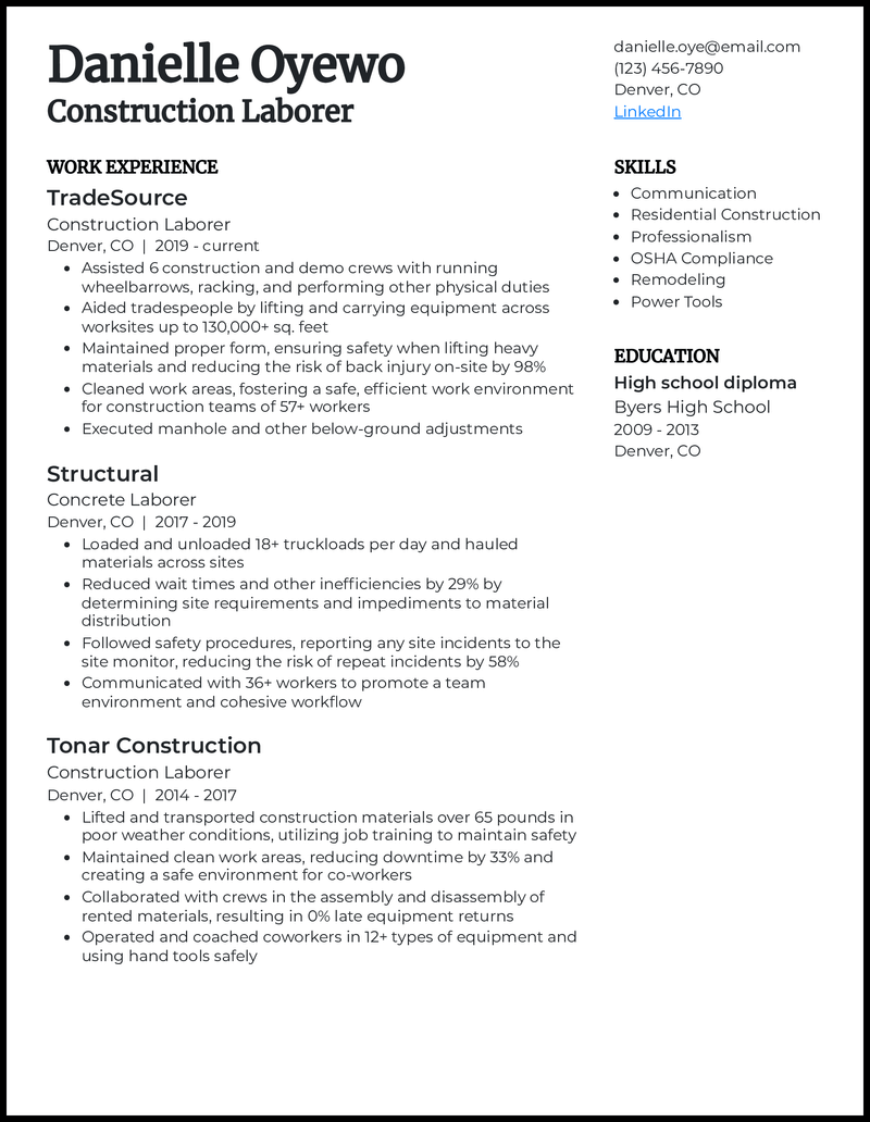 9 Construction Worker Resume Examples for 2024