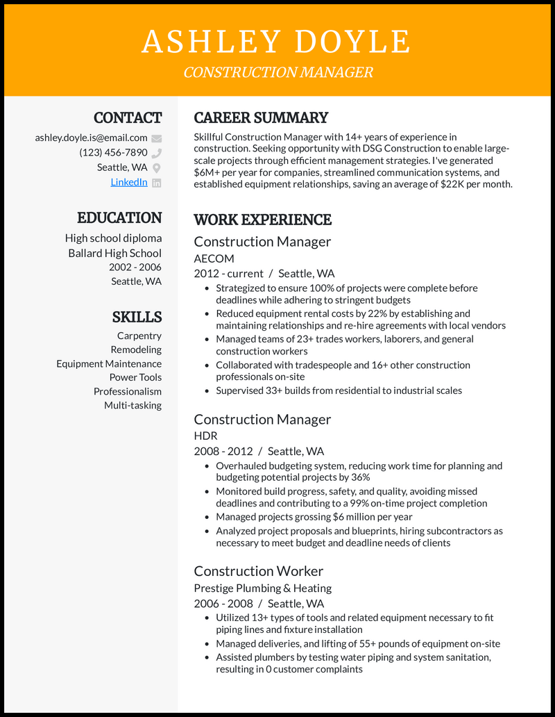9 Construction Worker Resume Examples for 2024