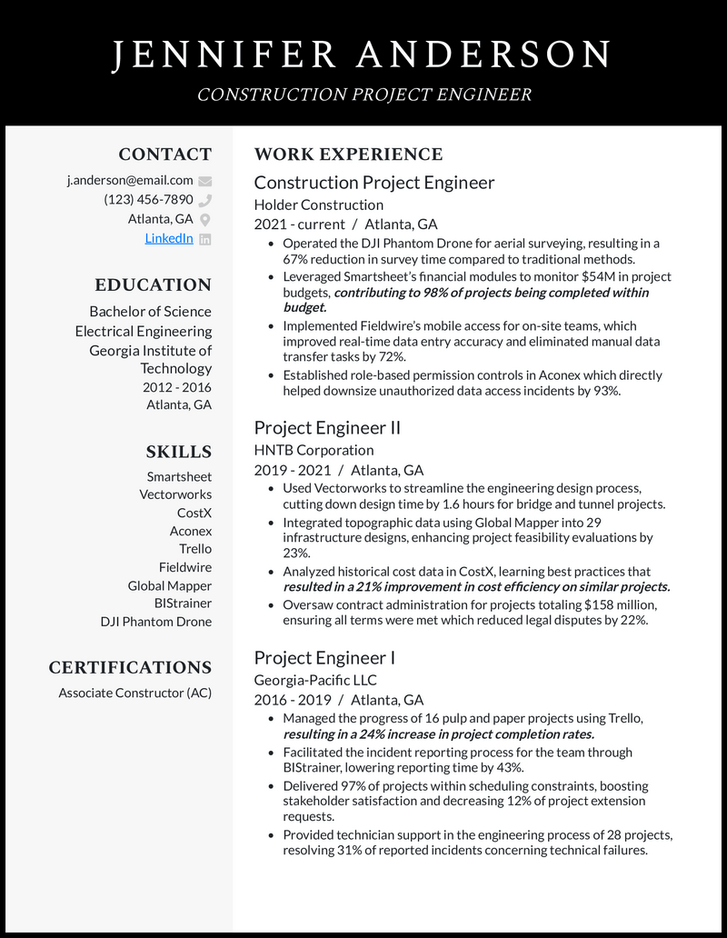 7 Project Engineer Resume Examples Designed for 2025