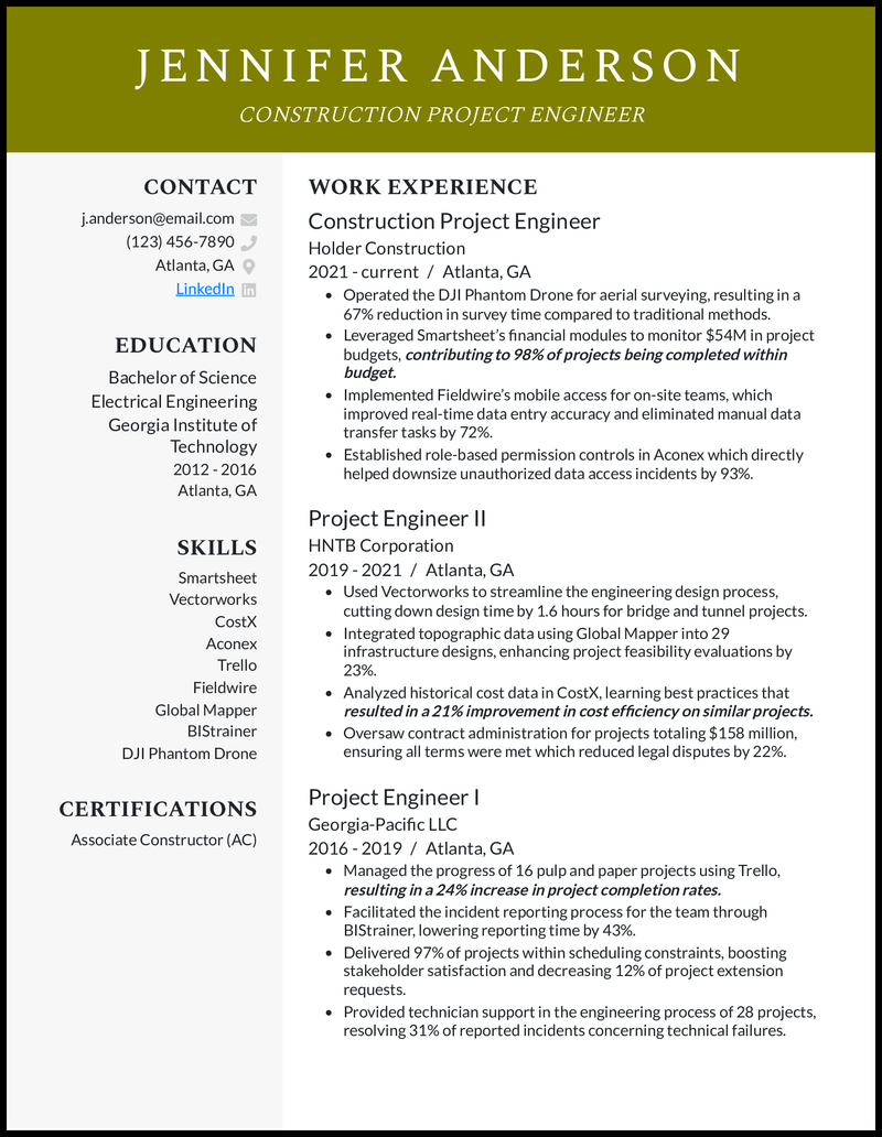 7 Project Engineer Resume Examples Designed for 2025