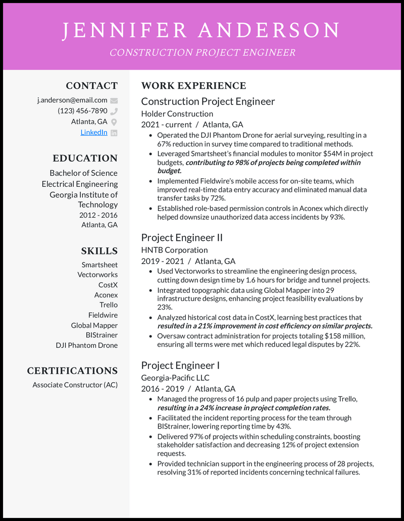 7 Project Engineer Resume Examples Designed for 2025