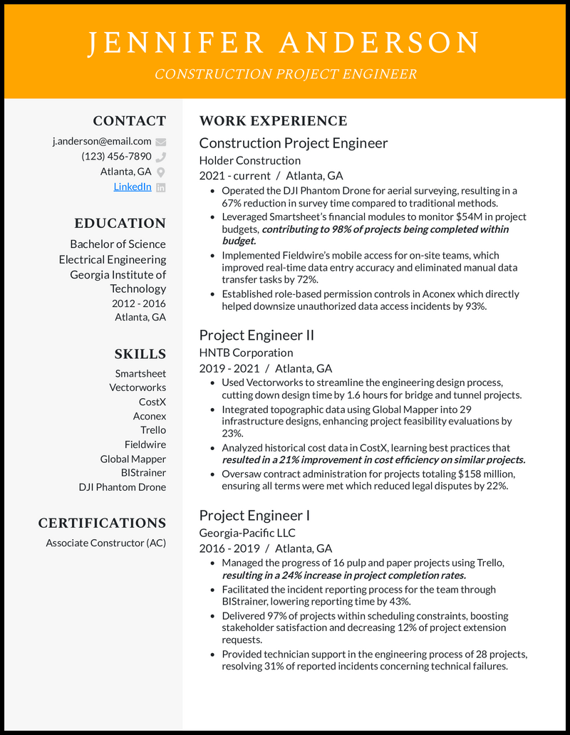 7 Project Engineer Resume Examples Designed for 2025
