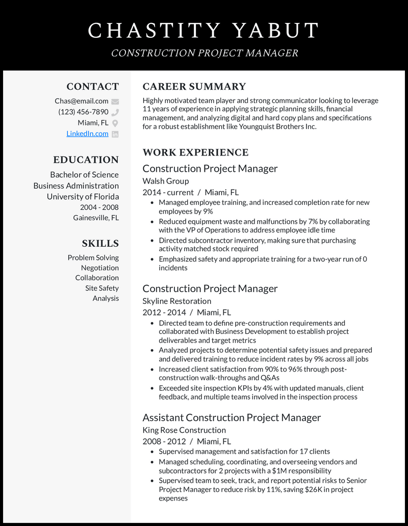 15 Construction Project Manager Resume Samples