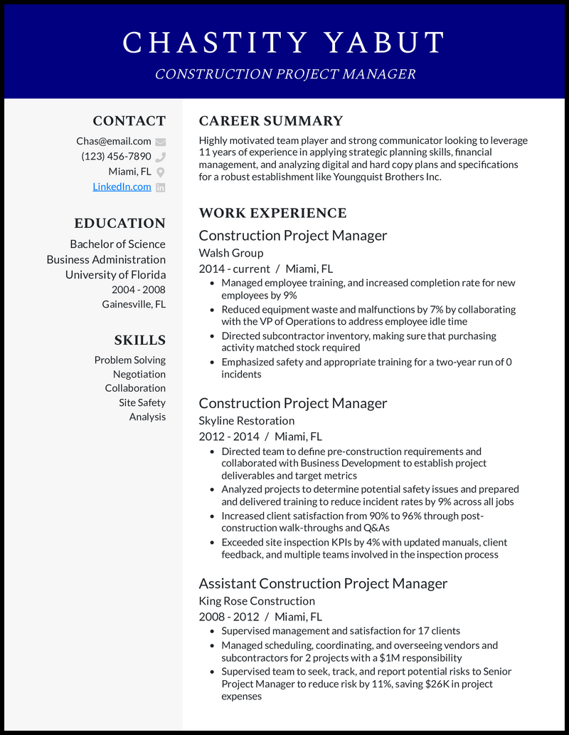 15 Construction Project Manager Resume Samples