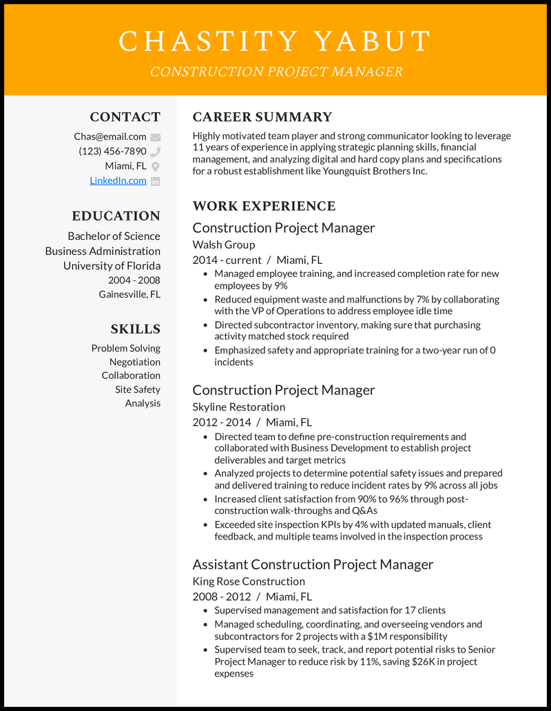 15 Construction Project Manager Resume Samples