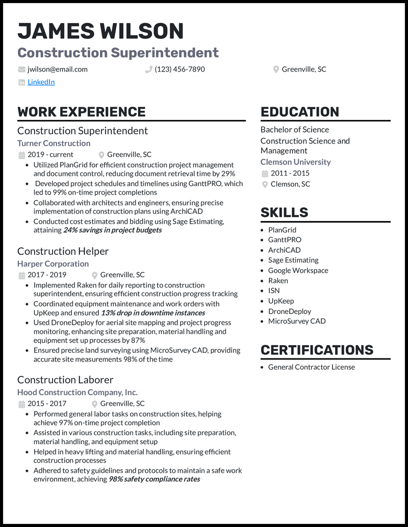 9 Construction Worker Resume Examples for 2024