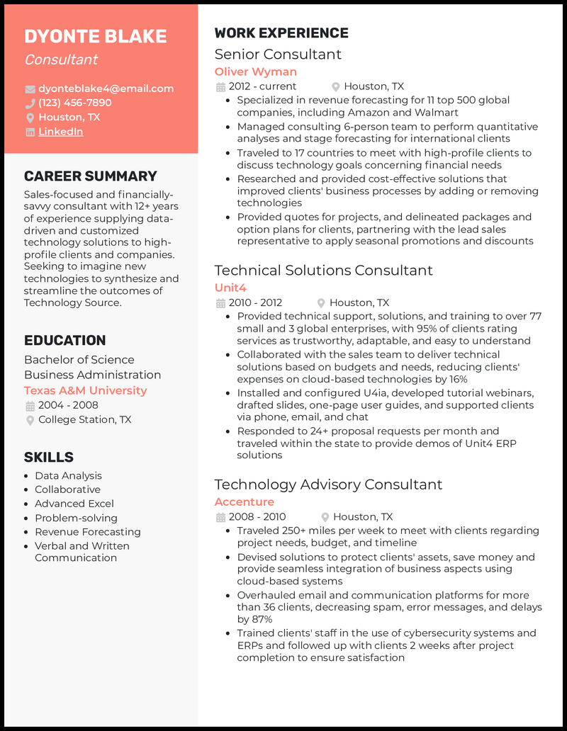 9 Consulting Resume Examples That Worked in 2024
