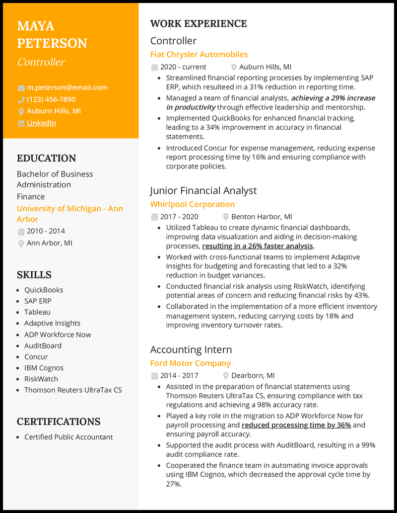 5 Controller Resume Examples [& Templates]