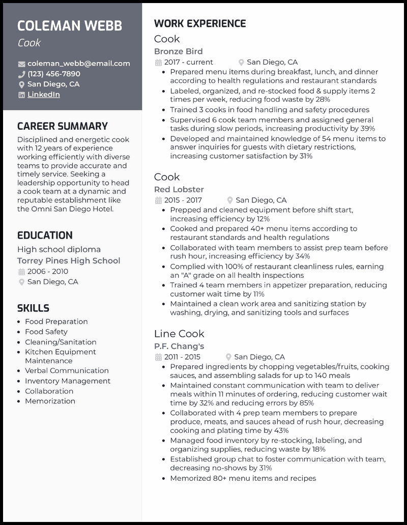 7 Cook Resume Examples [& Templates]