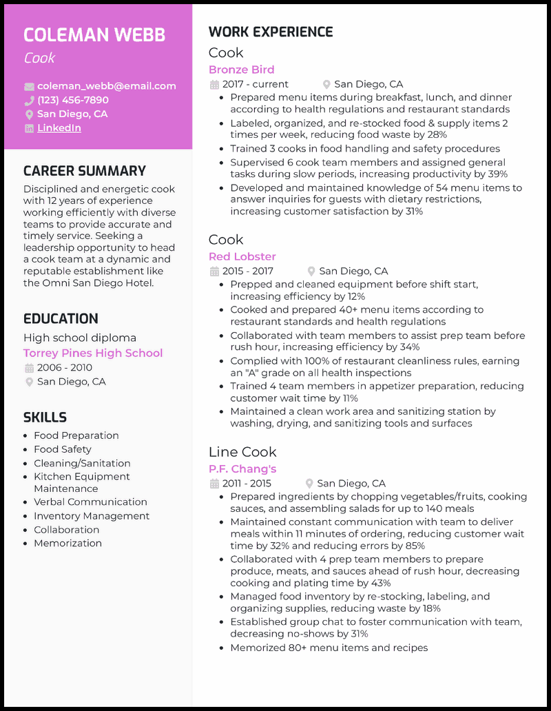 7 Cook Resume Examples [& Templates]