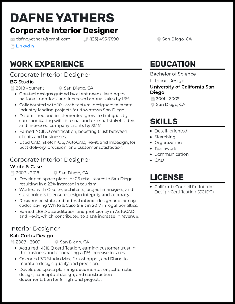 7 Interior Design Resume Examples to Stand Out in 2024