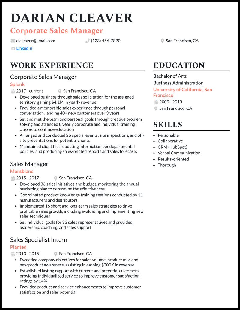 20 Sales Manager Resume Examples That Work for 2024