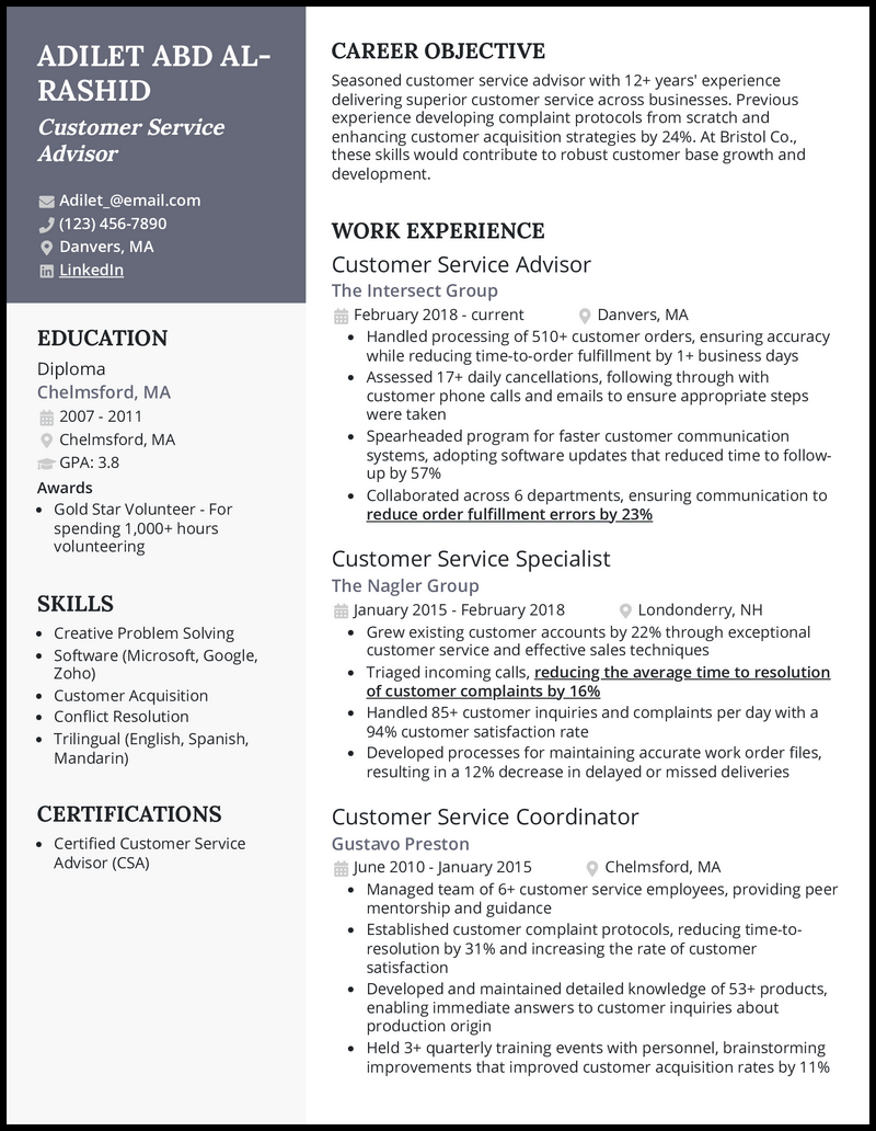 3 Customer Service Advisor Resume Templates & Examples for 2025