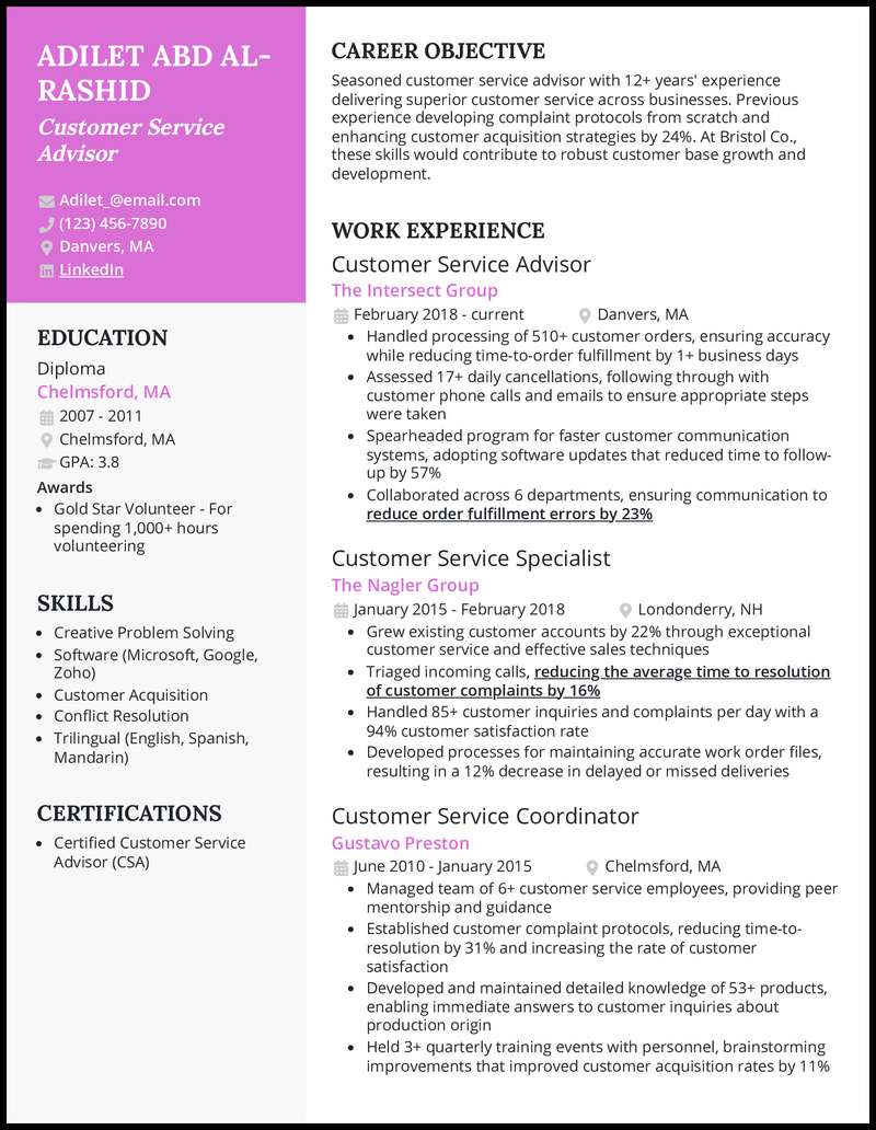 3 Customer Service Advisor Resume Templates & Examples for 2025