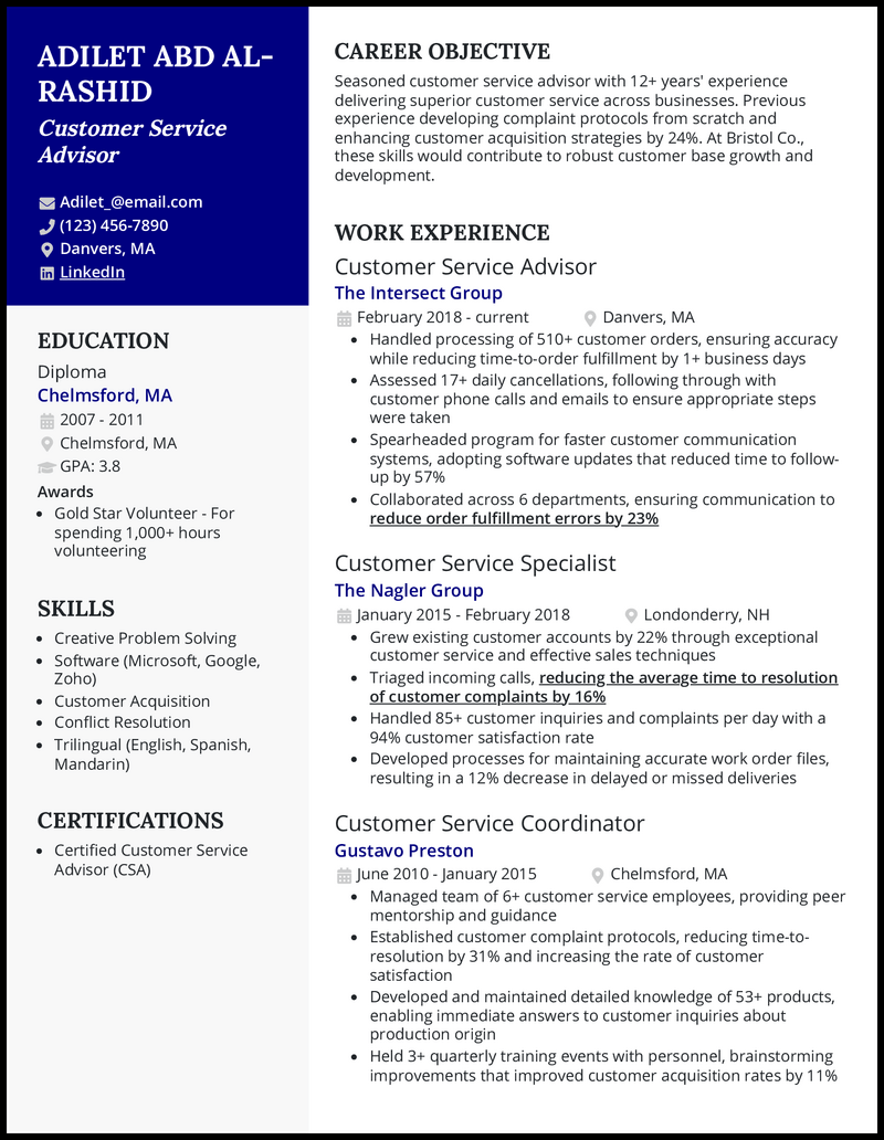 3 Customer Service Advisor Resume Templates & Examples for 2026