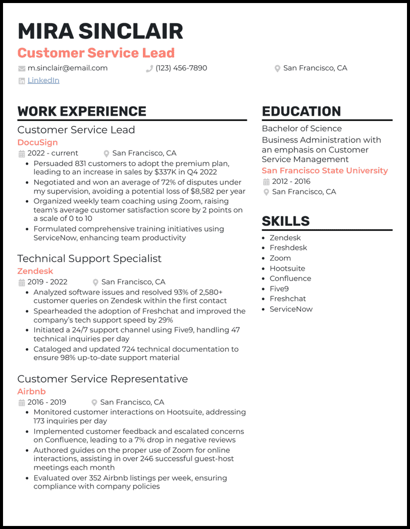 34 Customer Service Resume Examples for 2025