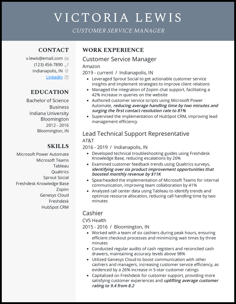 5 Customer Service Manager Resume Examples for 2025