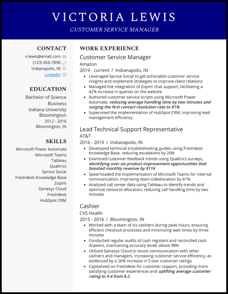 5 Customer Service Manager Resume Examples for 2025