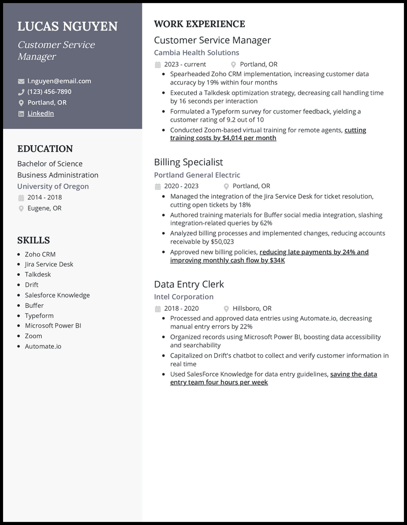 5 Customer Service Manager Resume Examples for 2025