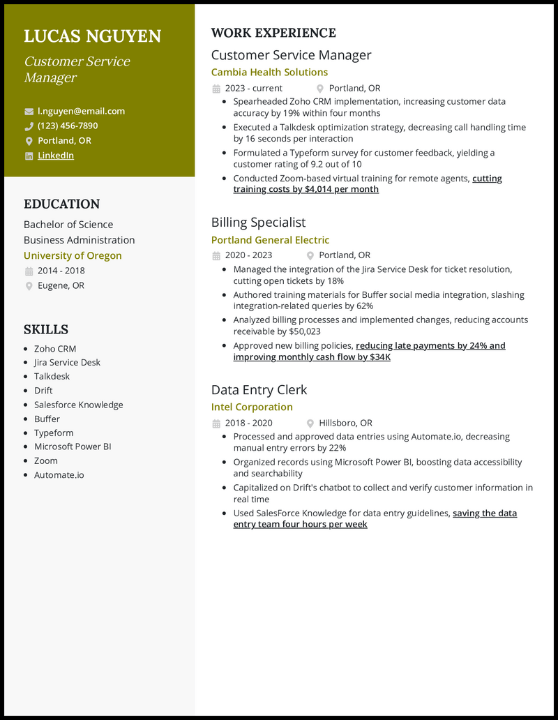 5 Customer Service Manager Resume Examples for 2025