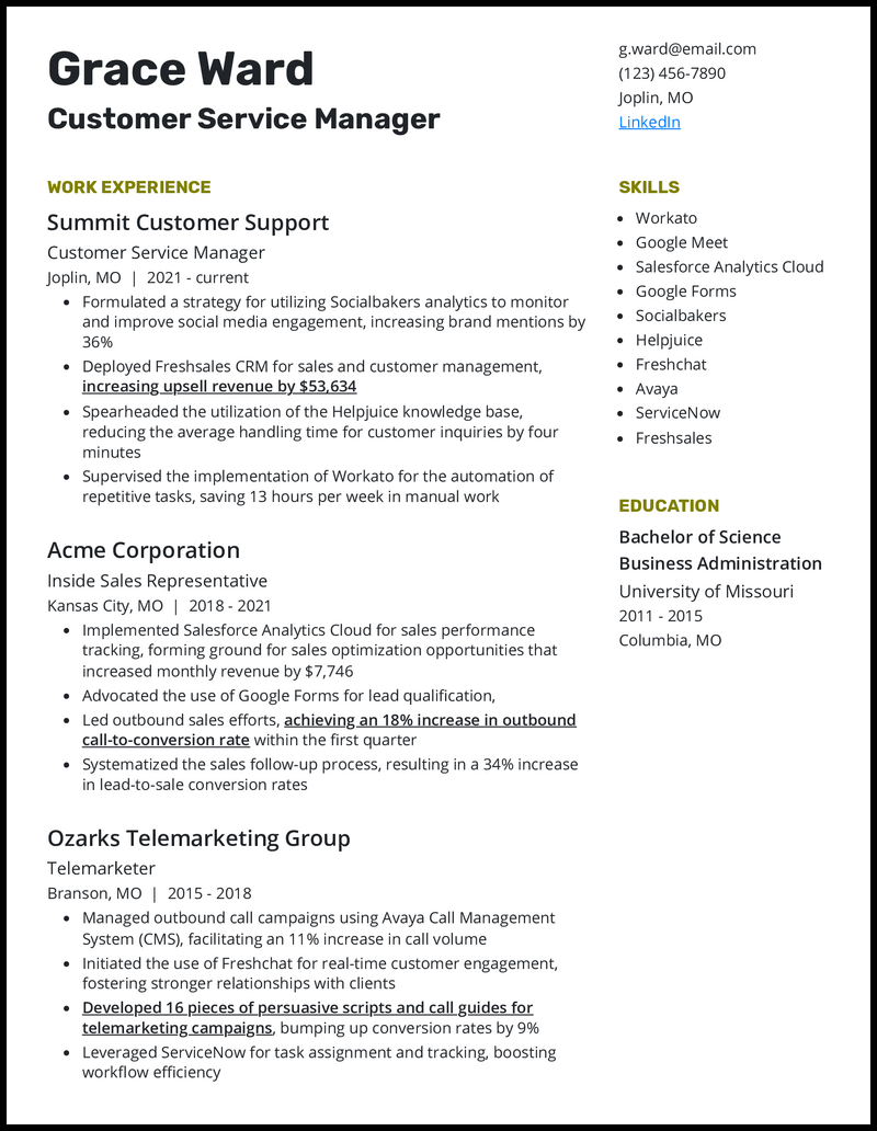 5 Customer Service Manager Resume Examples for 2025